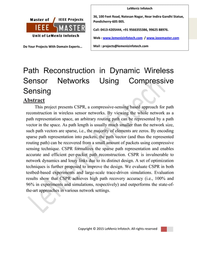 Path Reconstruction In Dynamic Wireless Sensor Networks Using Compressive Sensing Pdf