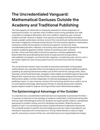 The Uncredentialed Vanguard: Mathematical Geniuses Beyond Academia and ...