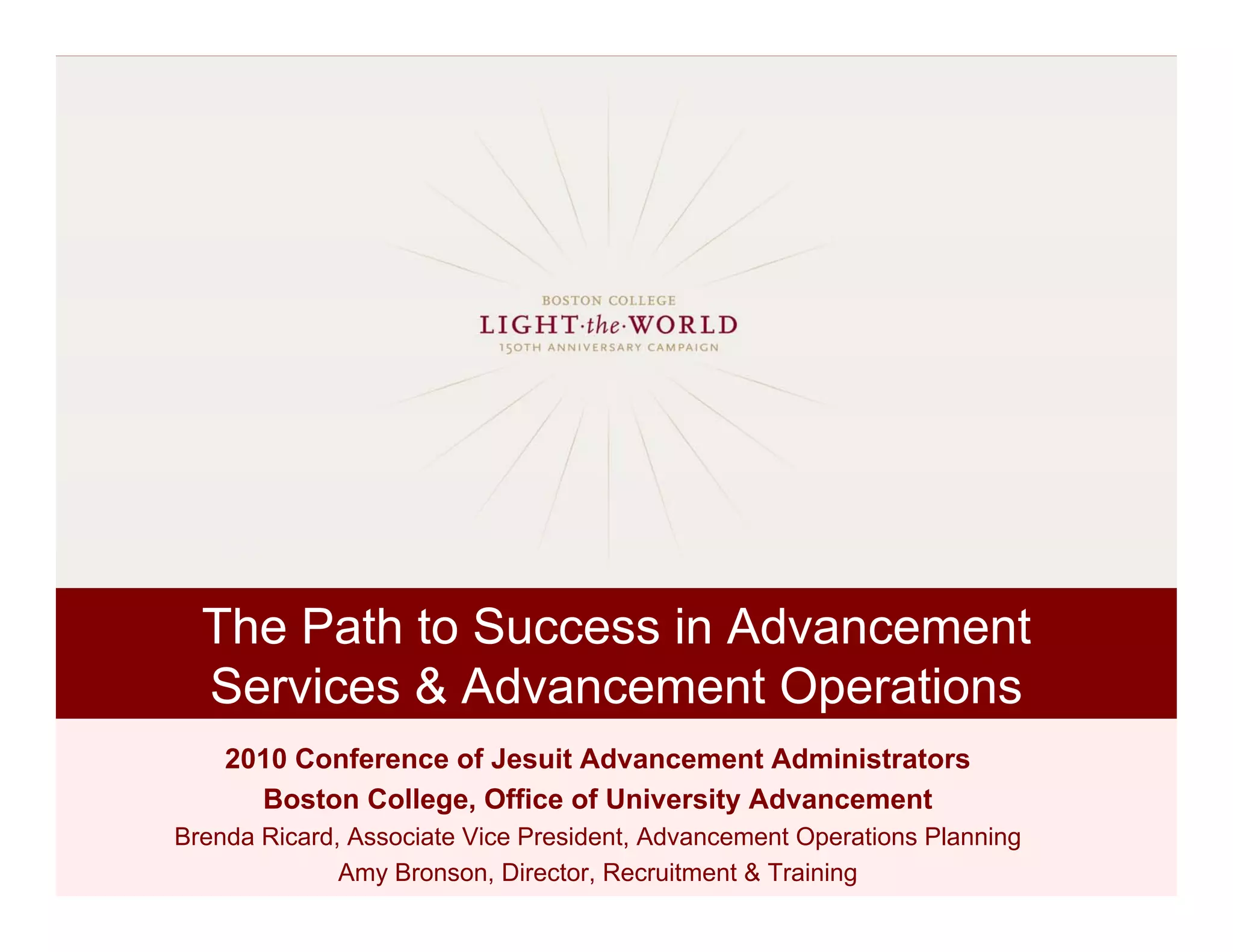 The Path to Success in Advancement Services & Advancement Operations | PPT