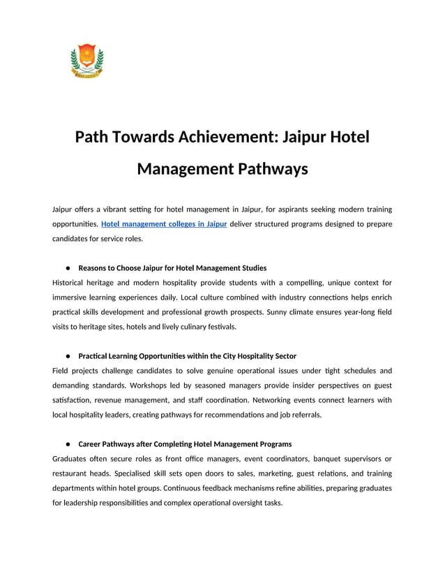 Path Towards Achievement Jaipur Hotel Management Pathways.docx