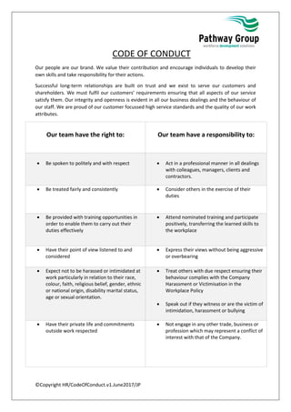 Pathway Group Code of Conduct V1 June 2017 | PDF
