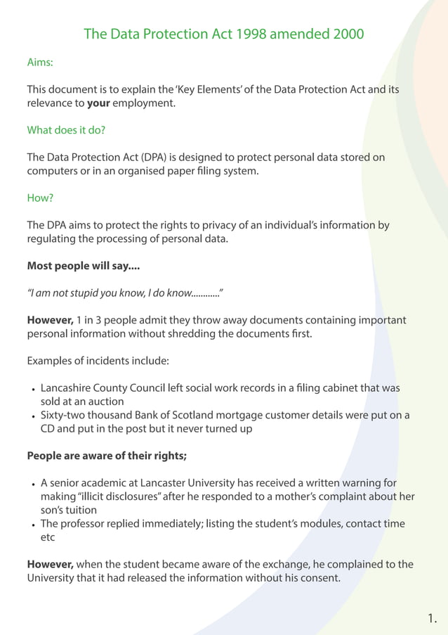 Data Protection Act 1998 (amended 2000) | PDF | Databases | Computer ...