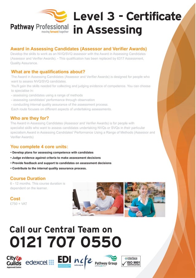 Pathway Professional - level 3 certificate in assessing vocational achievement, assessor ...