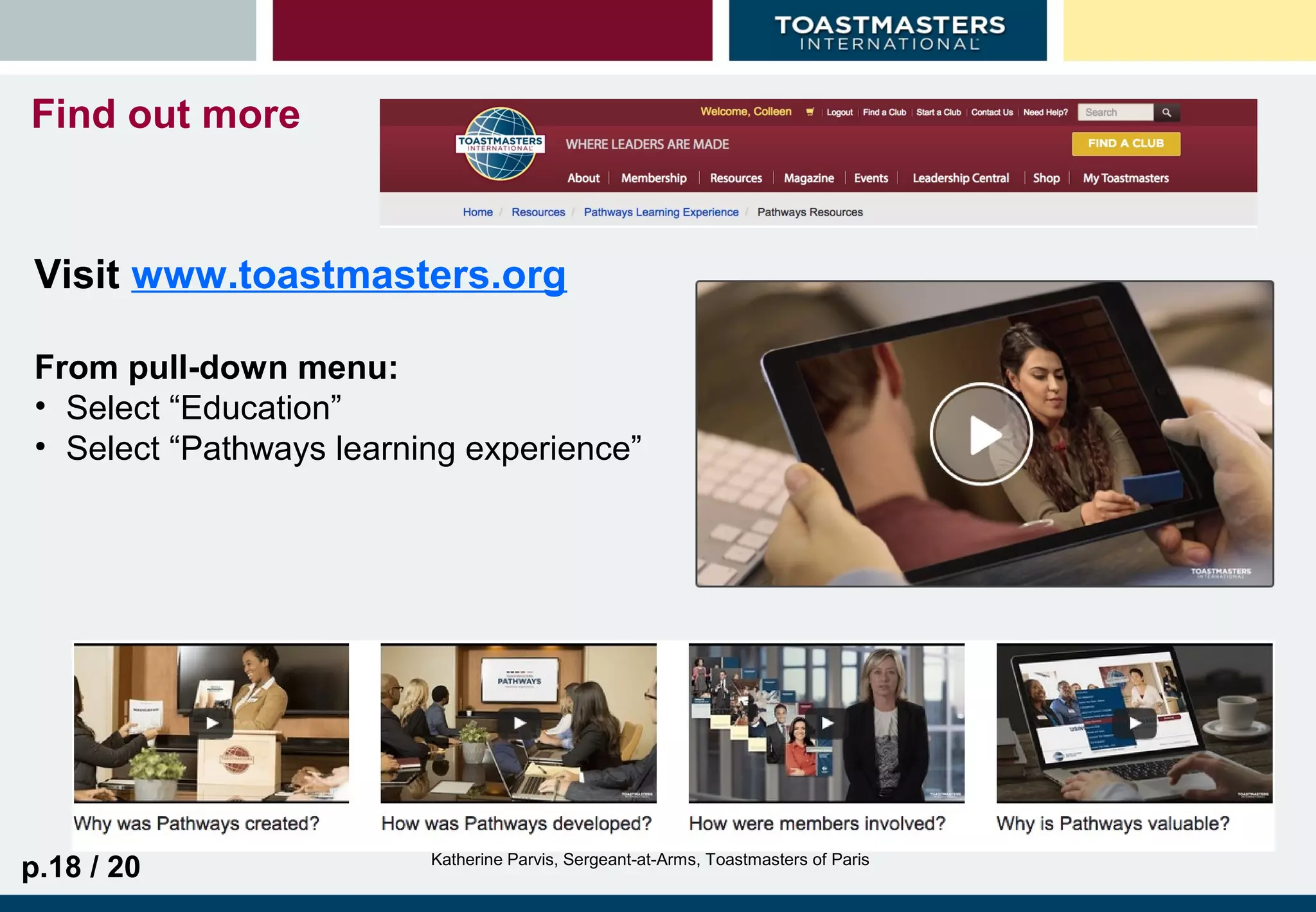 Pathways to Toastmasters of Paris club | PPT