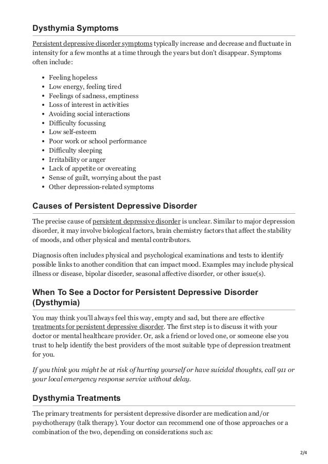 Persistent Depressive Disorder Treatment (Dysthymia) | PDF
