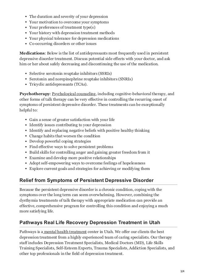 Persistent Depressive Disorder Treatment (Dysthymia) | PDF