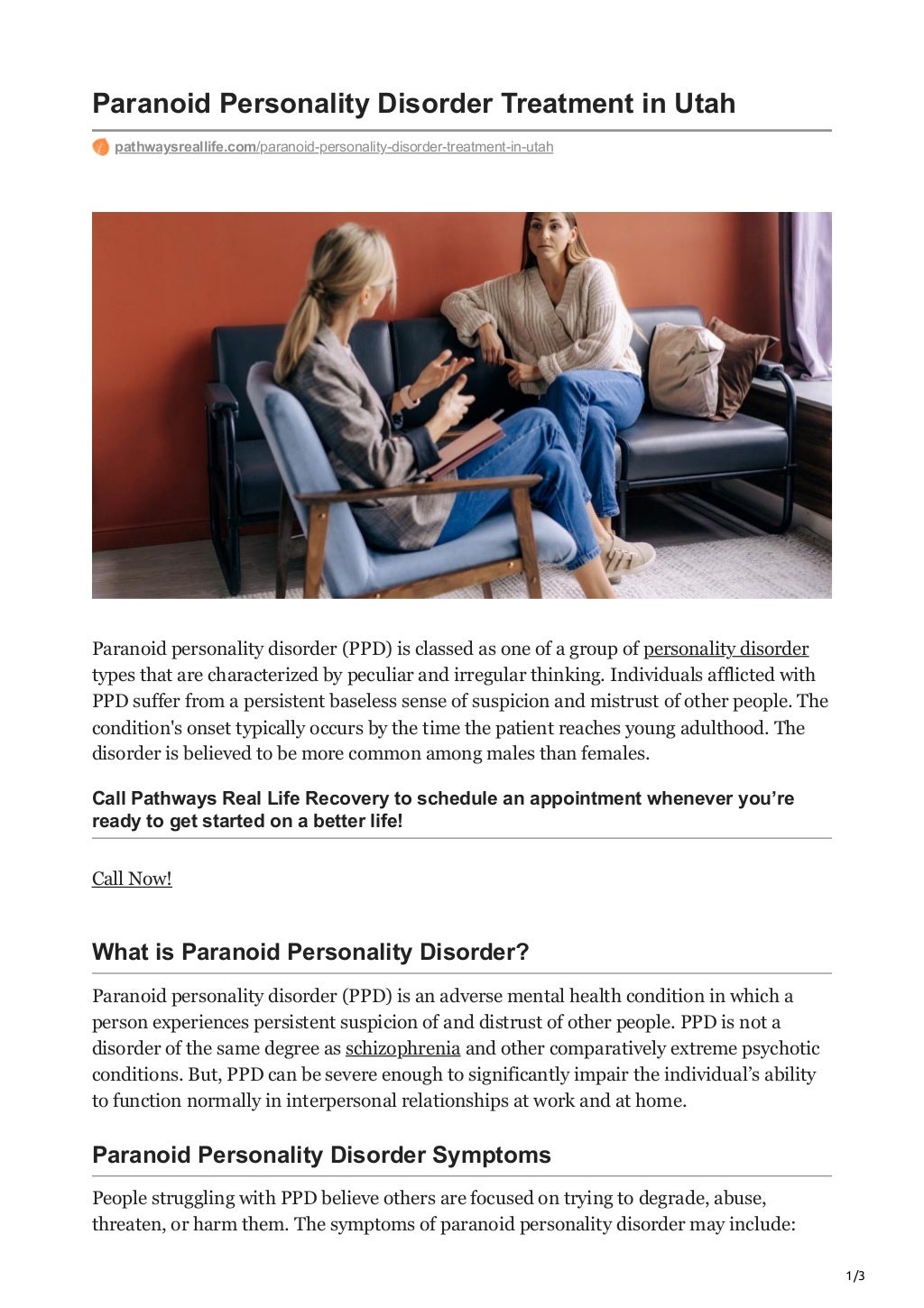 Paranoid Personality Disorder Treatment in Utah | PDF