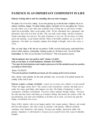 Patience is an Important Component in Life | DOCX