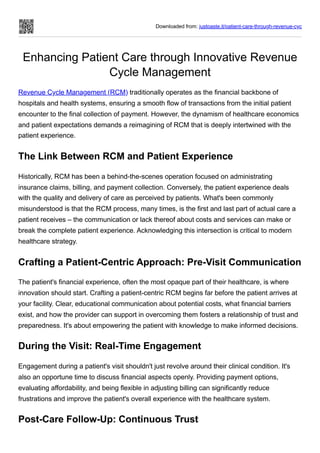 Enhancing Patient Care through Innovative Revenue Cycle Management | PDF