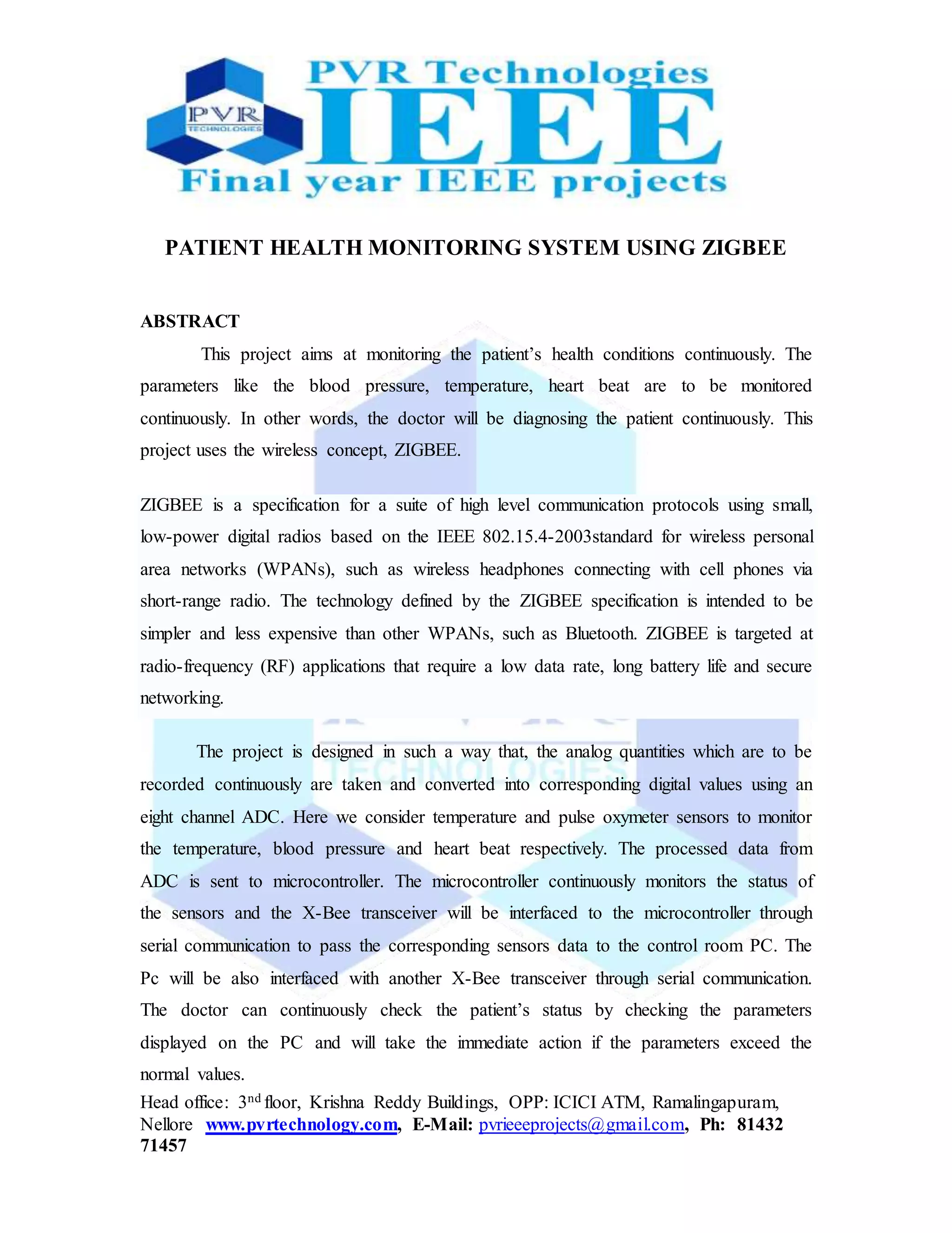 Patient health monitoring system using zigbee | DOCX