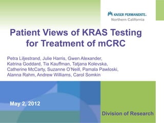 Patient Views of KRAS Testing for Treatment of Metastatic Colorectal ...