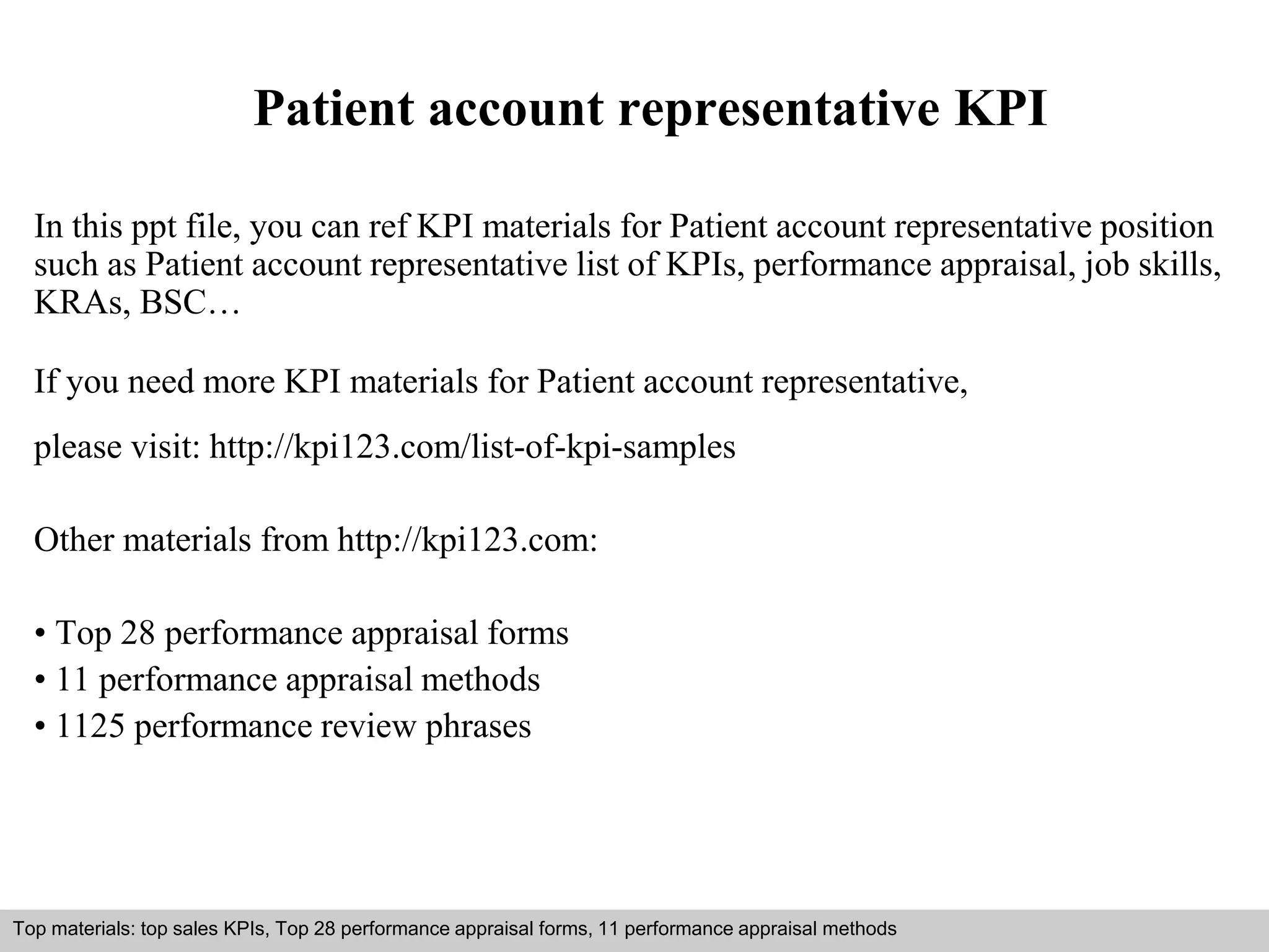 Patient account representative kpi | PPT