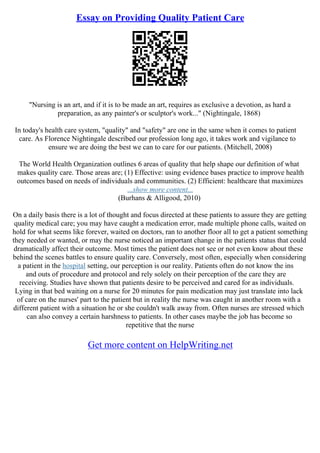 Patient Care Essay | PDF