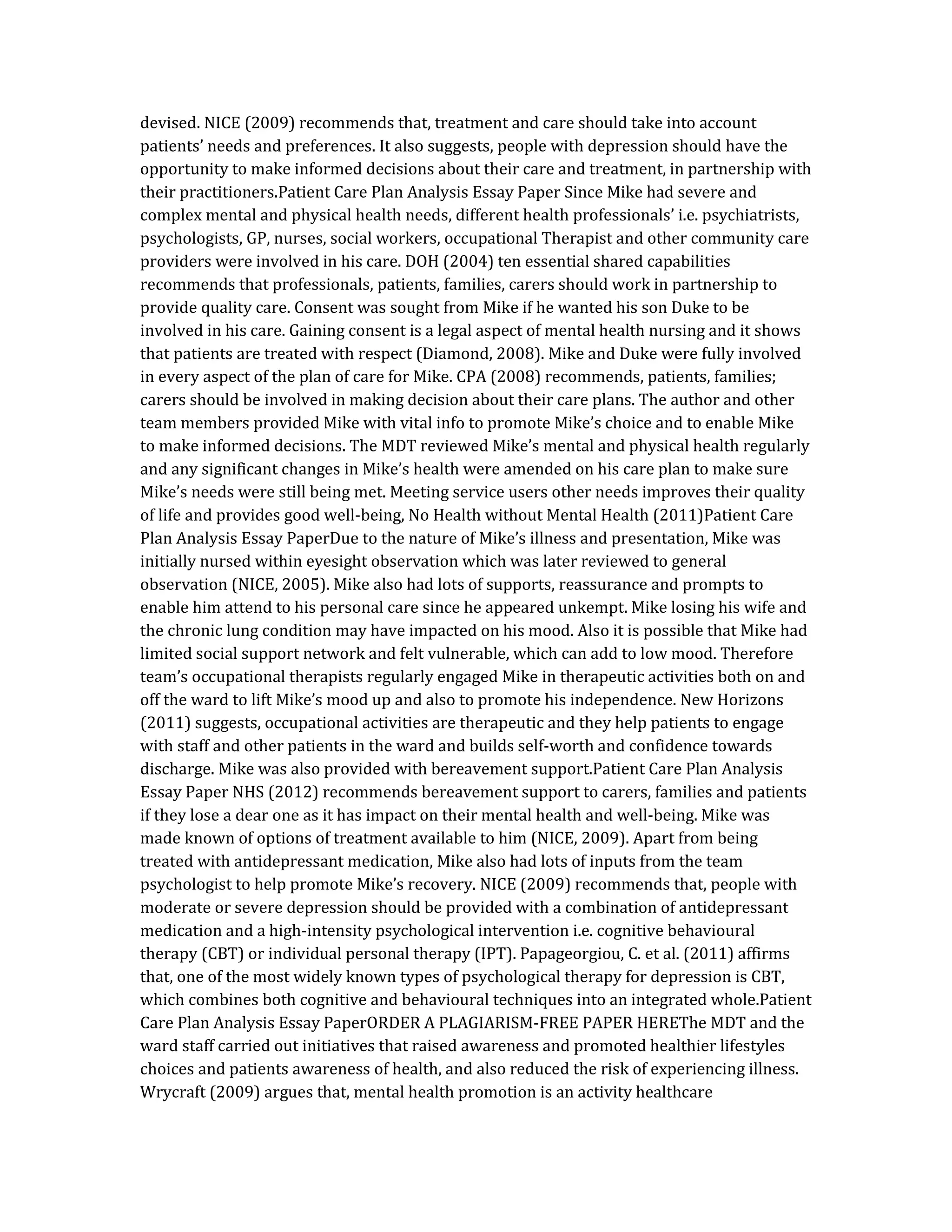 Patient Care Plan Analysis Essay Paper.docx