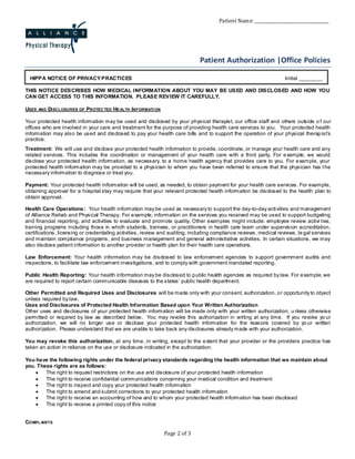 Patient Consent Form | Alliance Physical Therapy | PDF