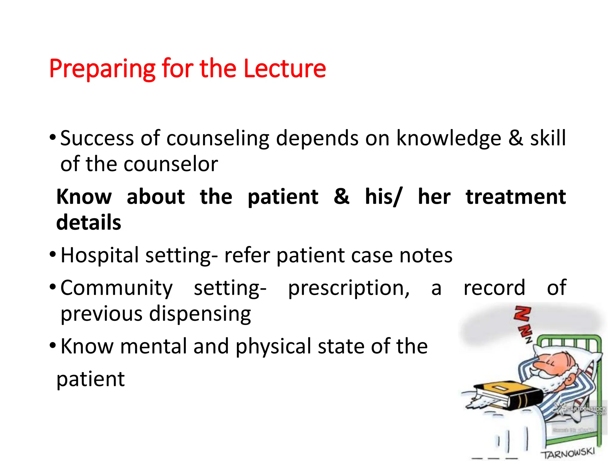 Patient Counselling. Definition of patient counseling; steps involved ...