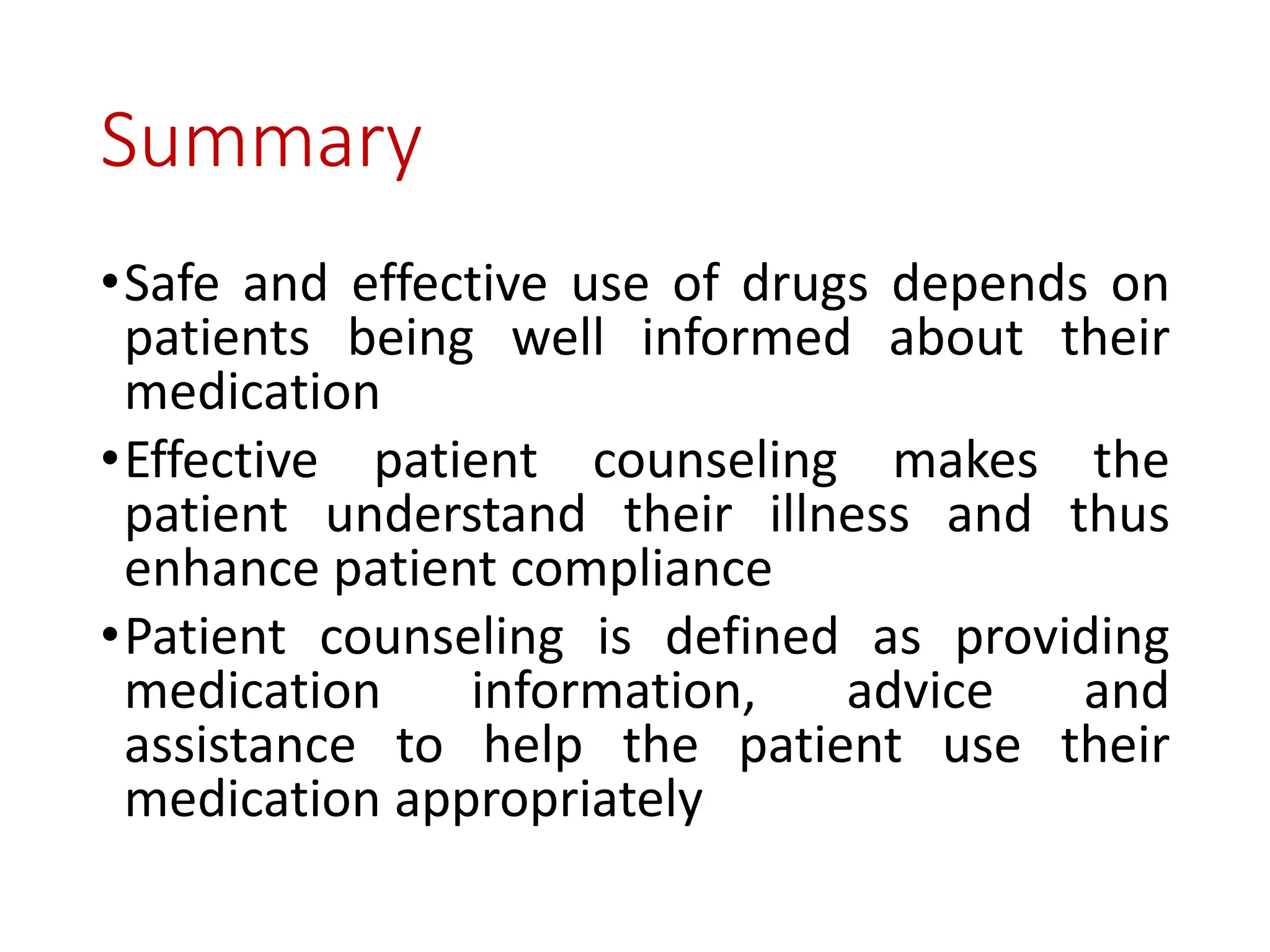 Patient Counselling. Definition of patient counseling; steps involved ...