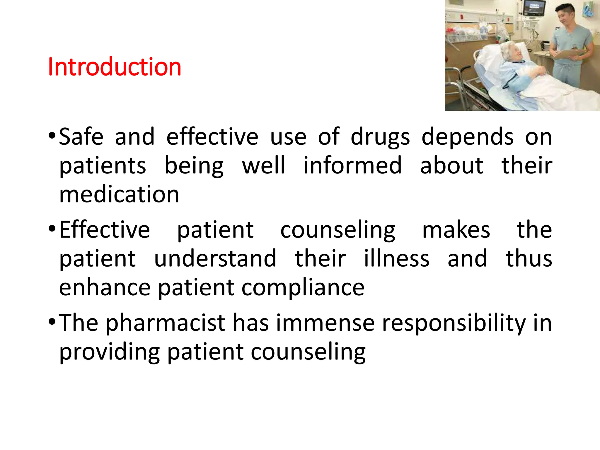 Patient Counselling. Definition of patient counseling; steps involved ...