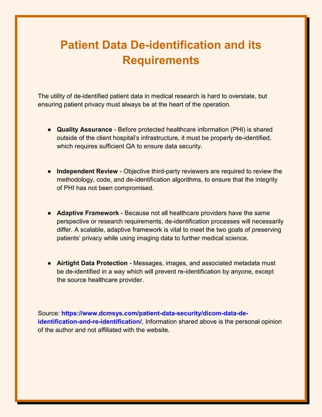 Patient Data De-identification and its Requirements | PDF