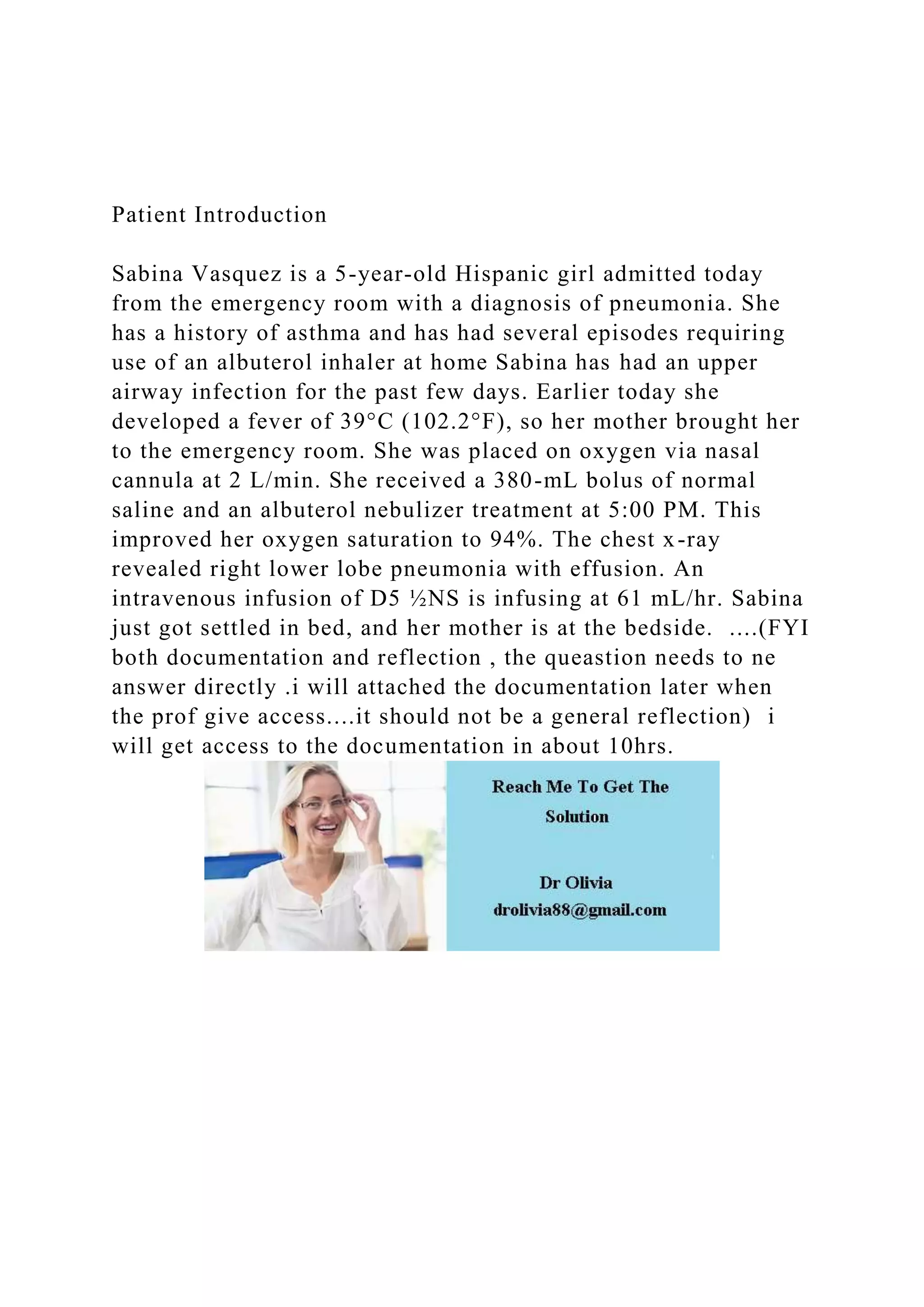 Patient IntroductionSabina Vasquez is a 5-year-old Hispanic .docx