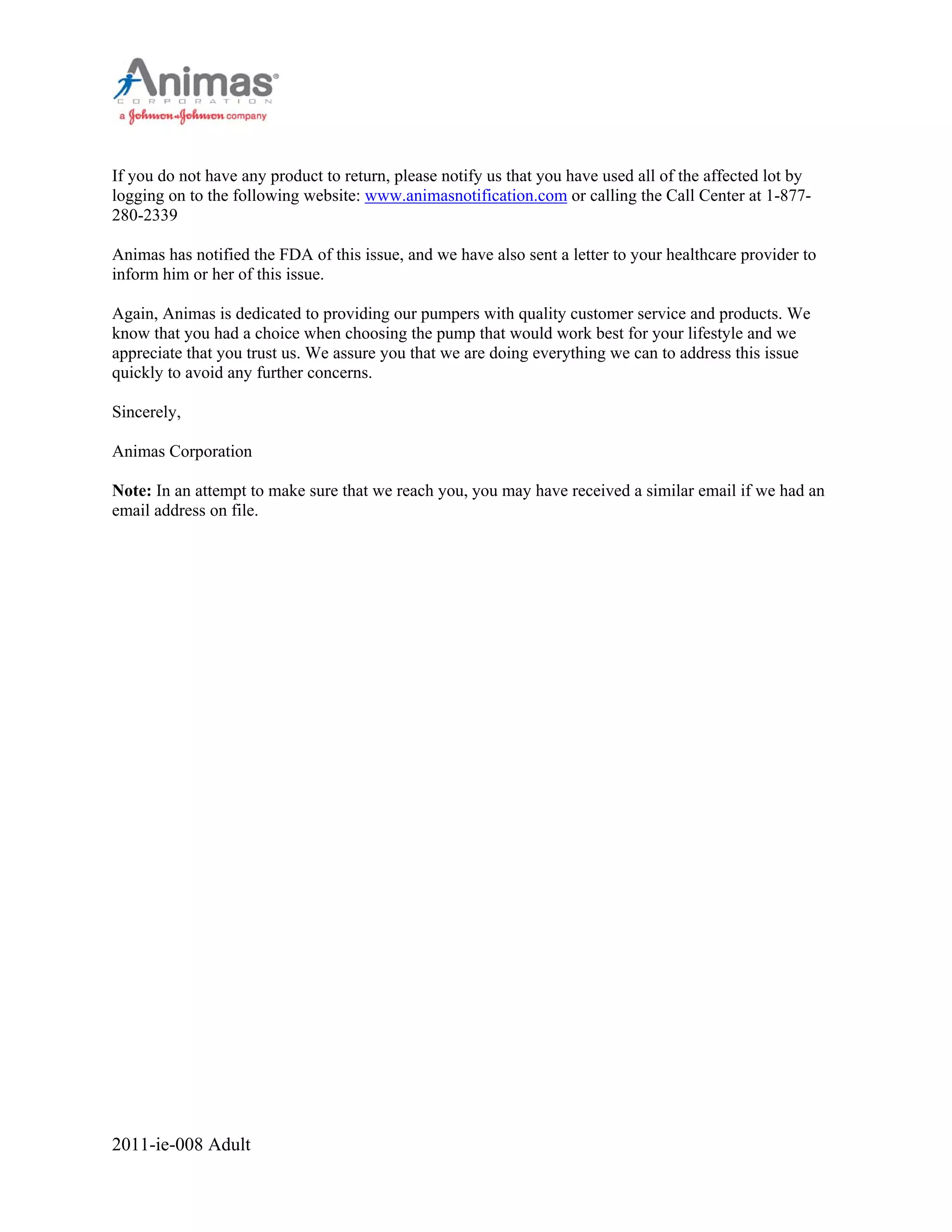 patient_letter_animas cartridge recall | PDF