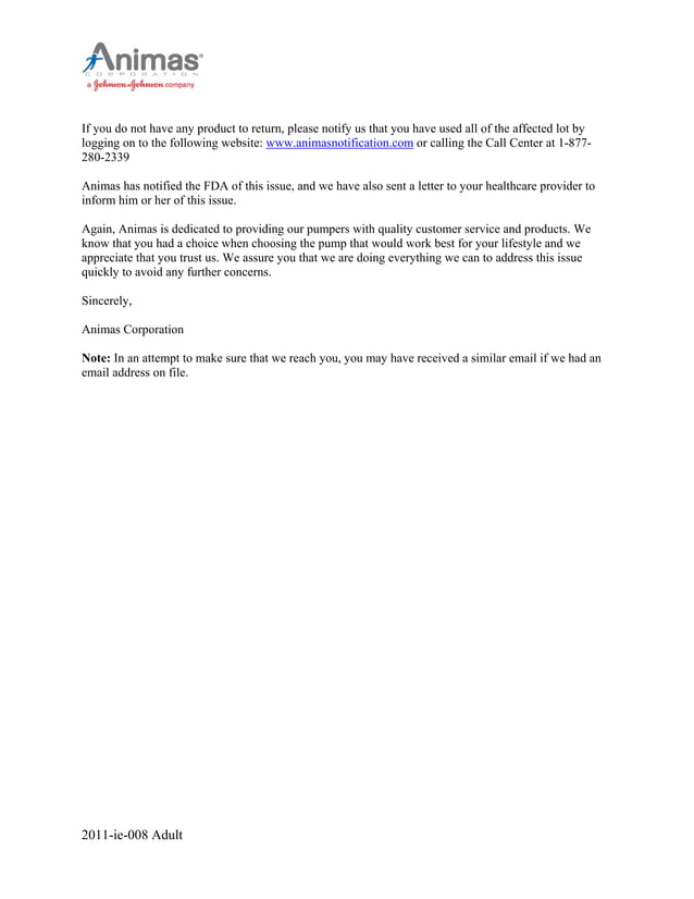 patient_letter_animas cartridge recall | PDF | Recalls | Consumer Issues