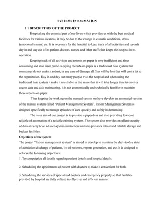 PATIENT MANAGEMENT SYSTEM project | PDF