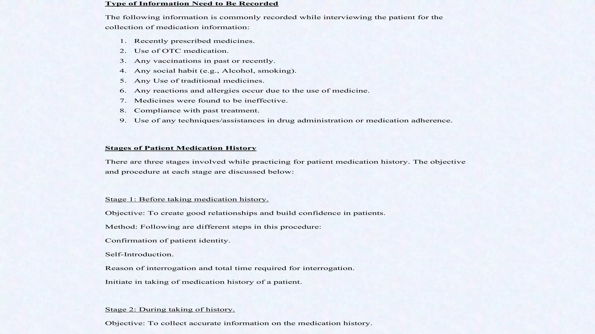 Patient Medication History Interview. | PDF