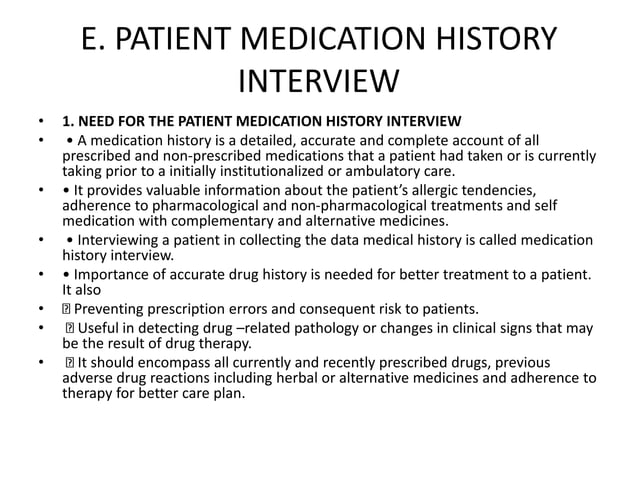 PATIENT MEDICATION HISTORY INTERVIEW.pptx | Human Resources | Business