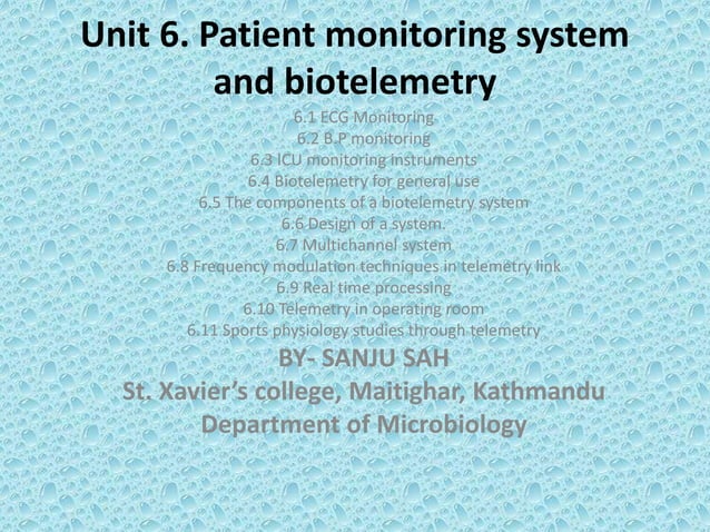 Patient monitoring system and biotelemetry | PPTX | Heart and ...