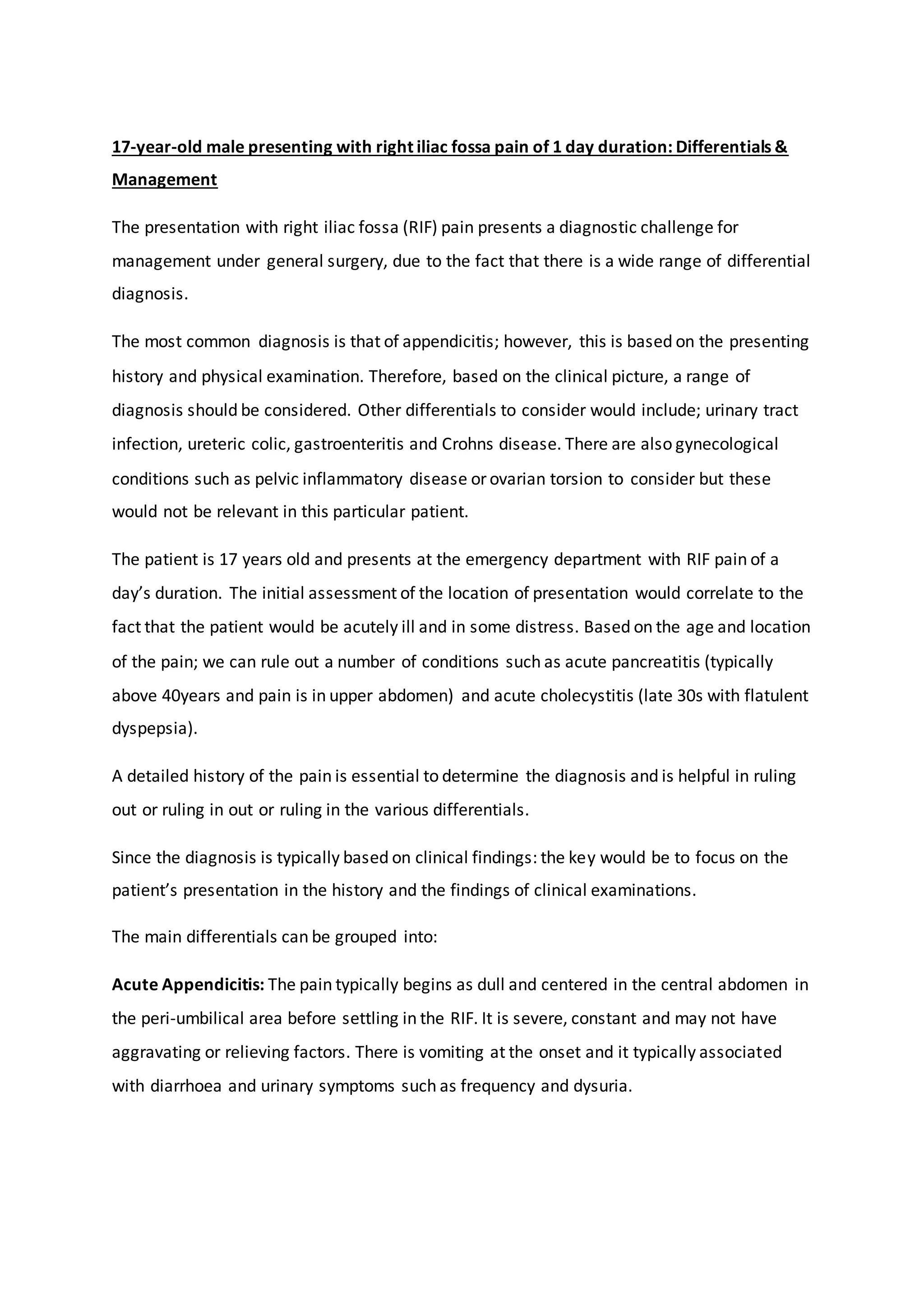 Patient with Right Iliac Fossa Pain: Differentials & management | DOCX