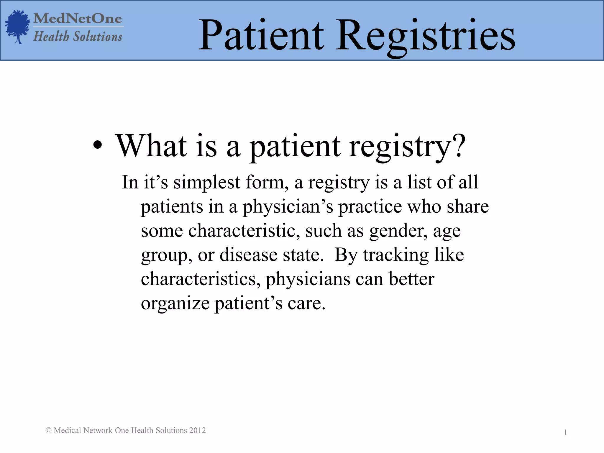 Patient Registries | PDF