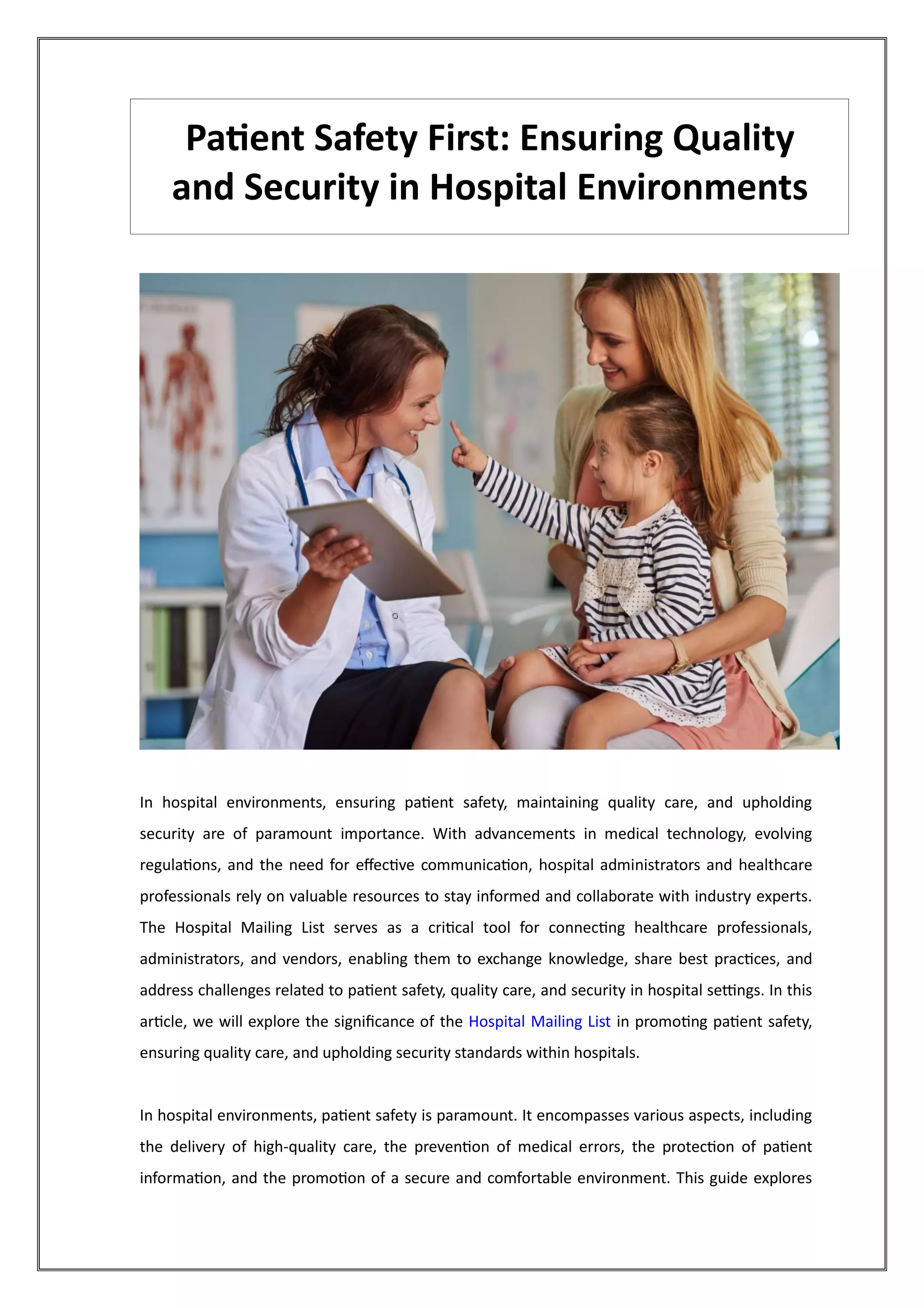 Patient Safety First - Ensuring Quality and Security in Hospital ...