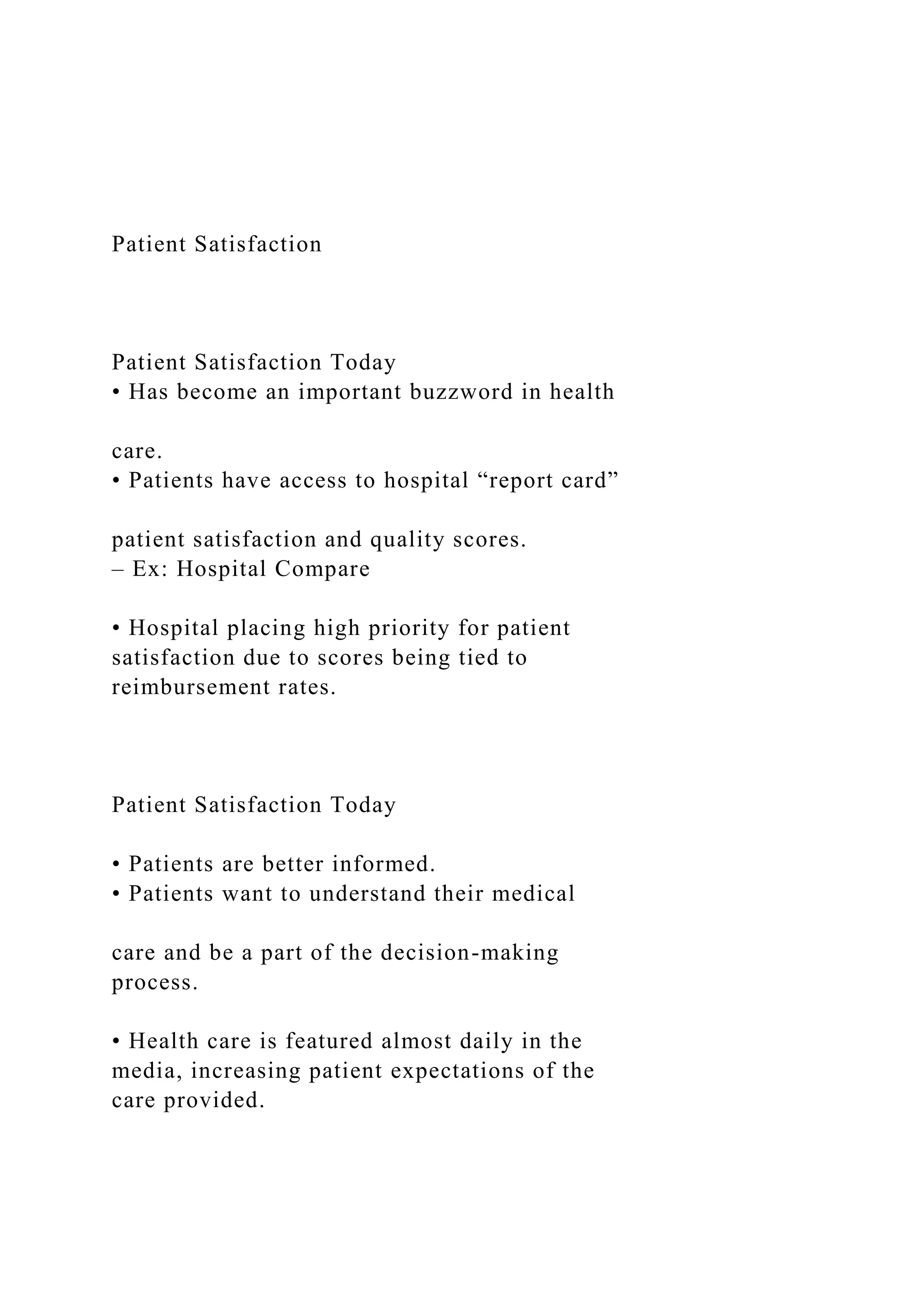 Patient Satisfaction Patient Satisfaction Today • Ha.docx | Healthcare ...