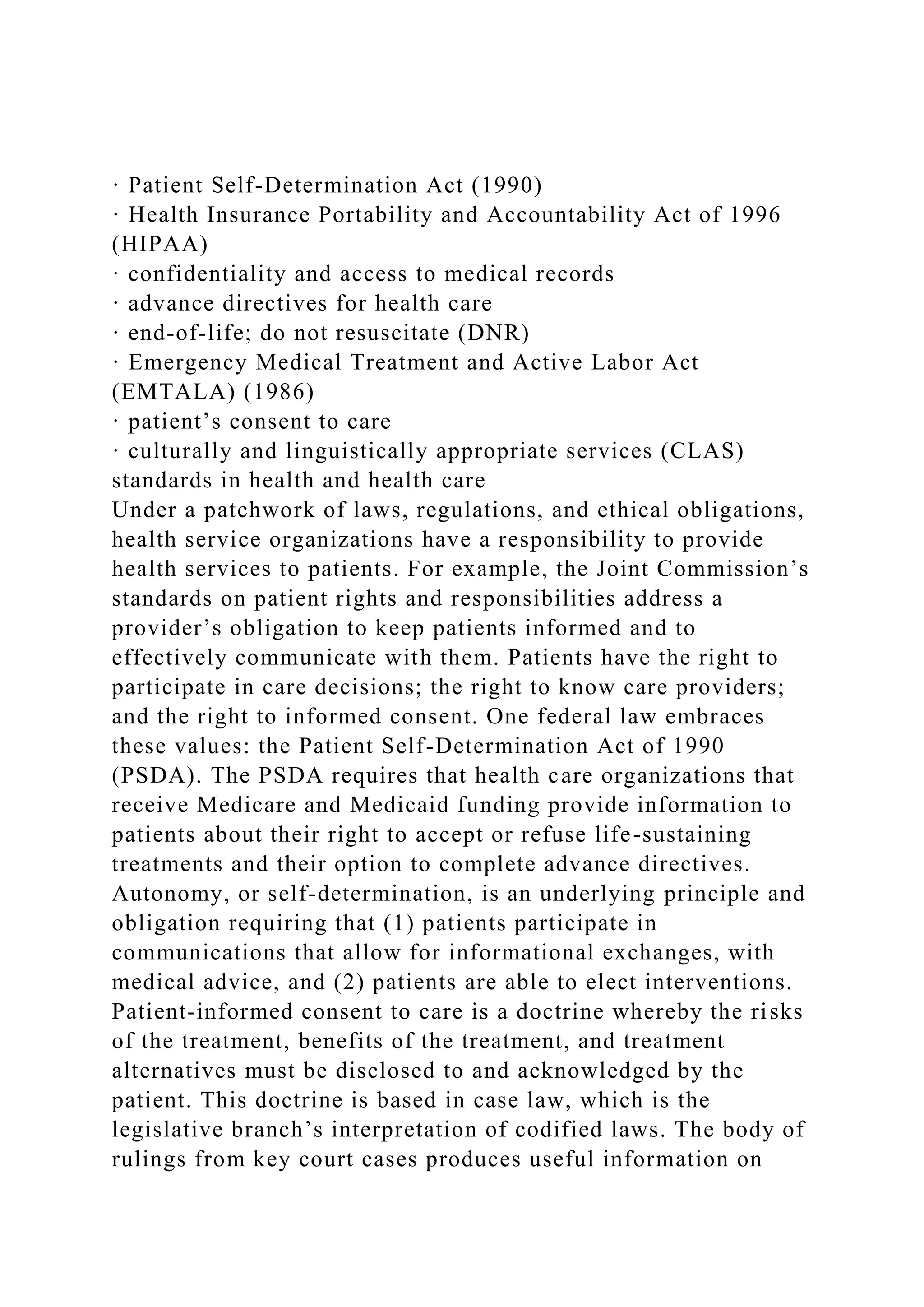 · Patient Self-Determination Act (1990)· Health Insurance Portab.docx
