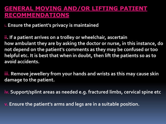 Patients safety transfers and lifting | PPTX | First Aid | Injuries