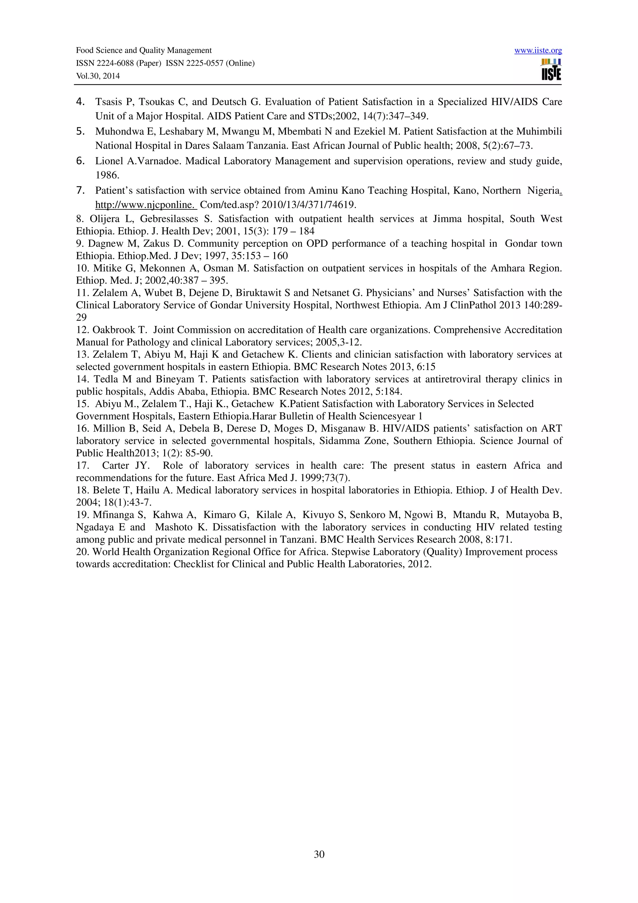 Patients satisfaction on clinical laboratory services at nekemte | PDF