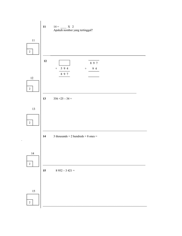 SOALAN PEPERIKSAAN AKHIR TAHUN MATEMATIK TAHUN 2 | DOC