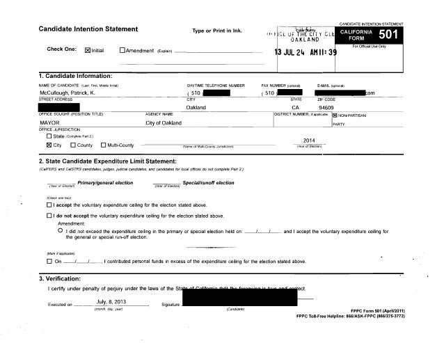 Pat McCullough FPPC Form 501