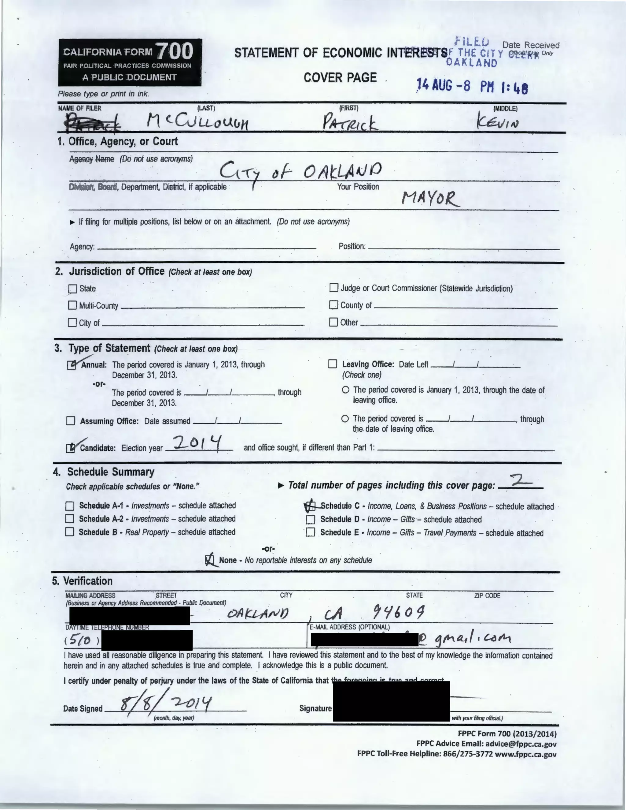 Pat McCullough FPPC Form 700 | PDF