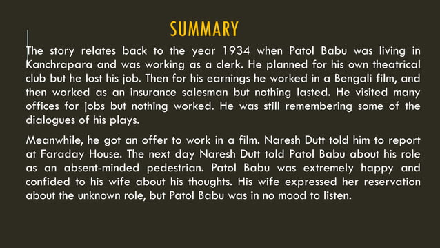 Patol Babu, FilmStar written by Satyajit Ray | PPTX