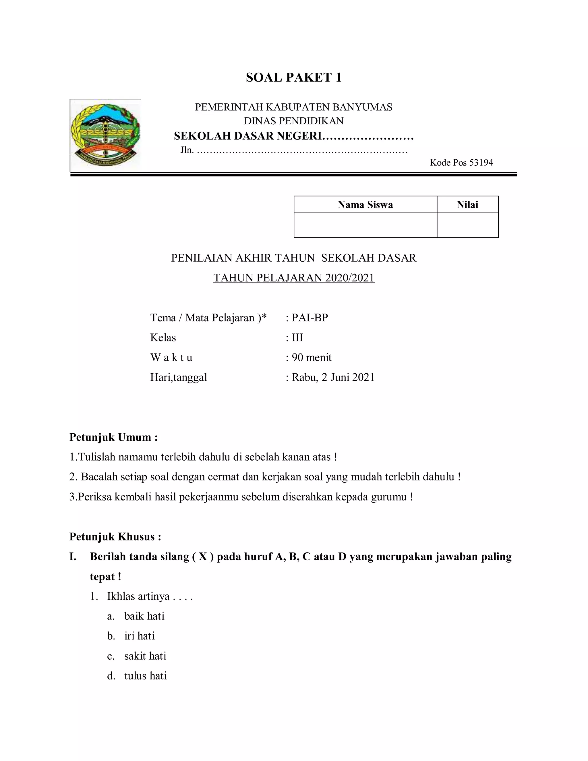 Pat pai kls.3_2021 | PDF