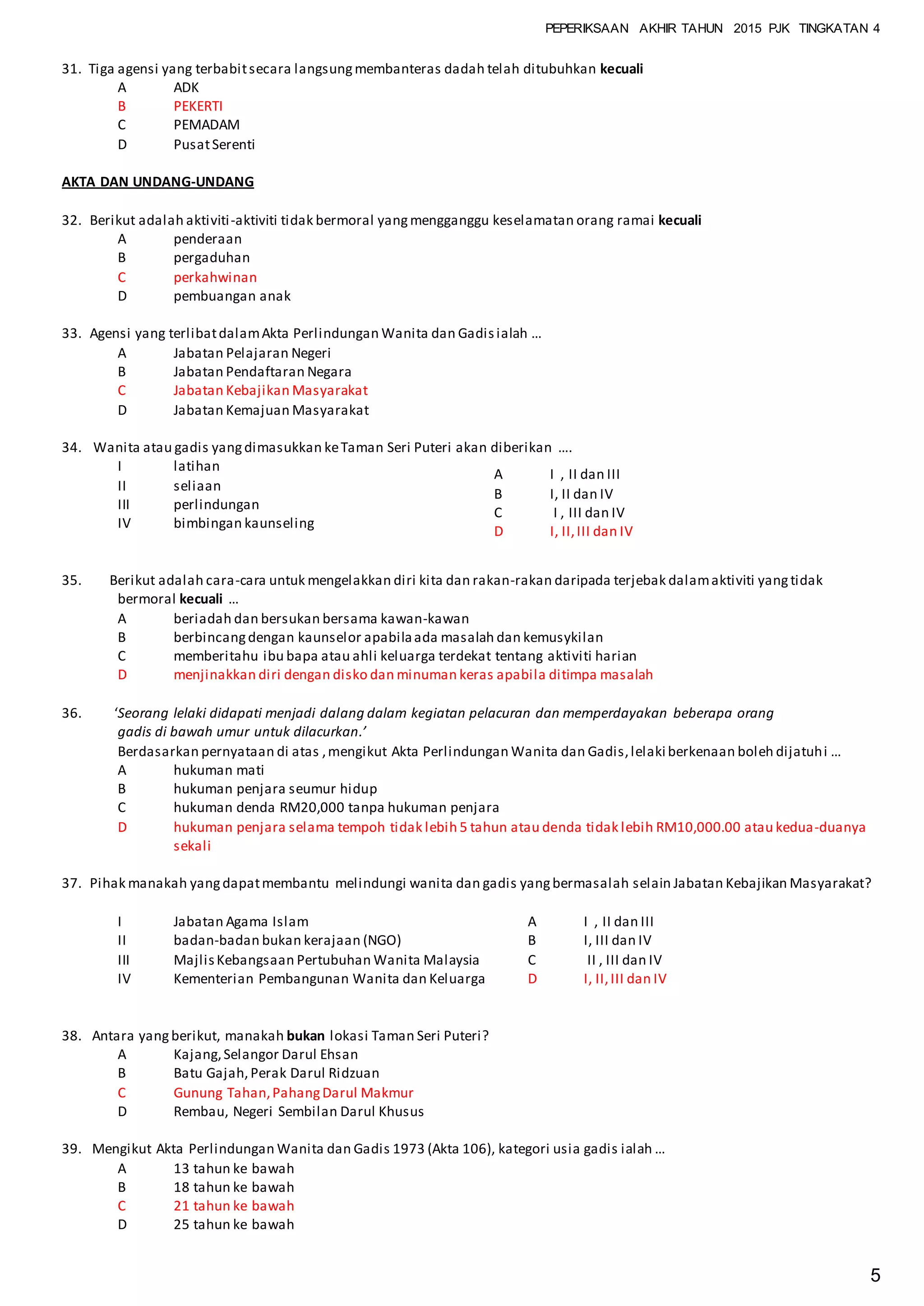 peperiksaan akhir tahun PJK tingkatan 4 | DOCX