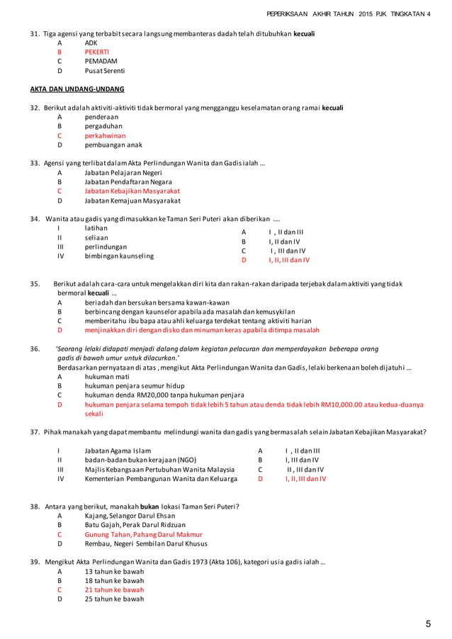 peperiksaan akhir tahun PJK tingkatan 4 | DOCX