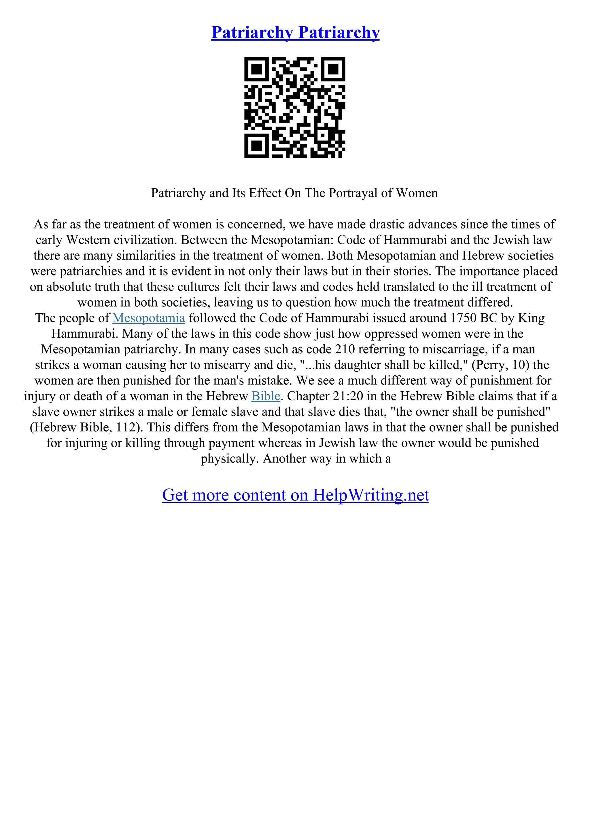 Patriarchy Essay | PDF