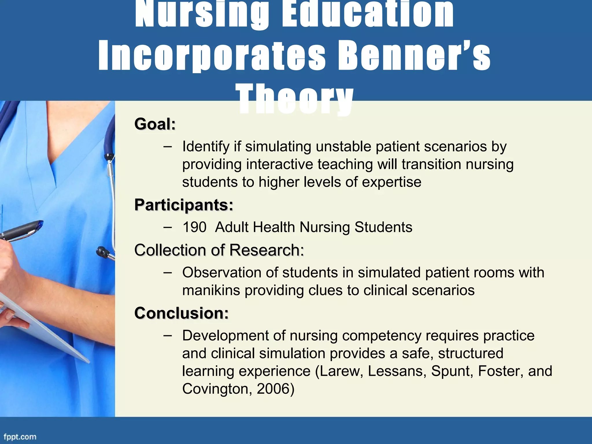 Patricia Benner (Novice to Expert Theory) | PPT