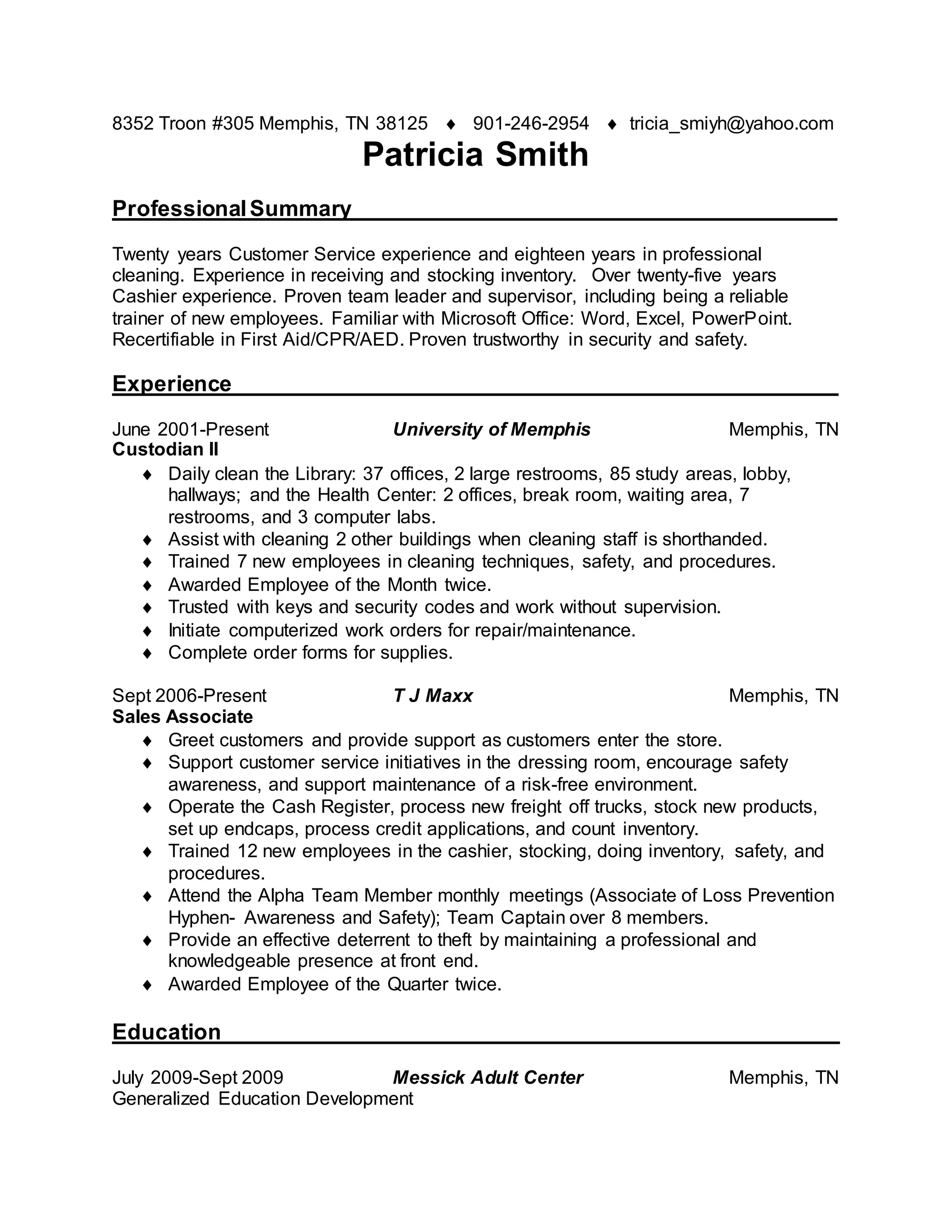 Patricia smith resume | DOCX | Business | Business and Finance