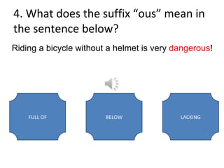 Prefixes, Suffixes, Roots: Grade 3 Quiz | PPT