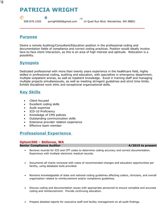 Patricia wright resume 2015 | ODT