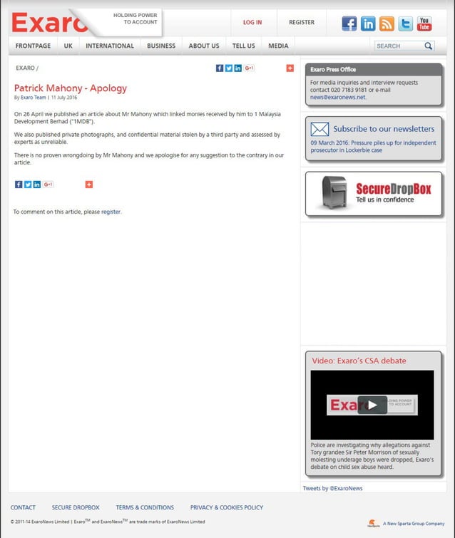 Patrick Mahony Apology | PDF